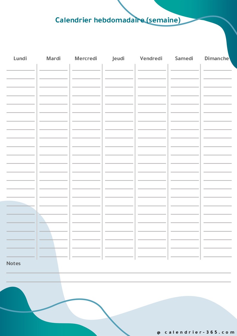 Semainier, Calendrier hebdomadaire à télécharger et imprimer
