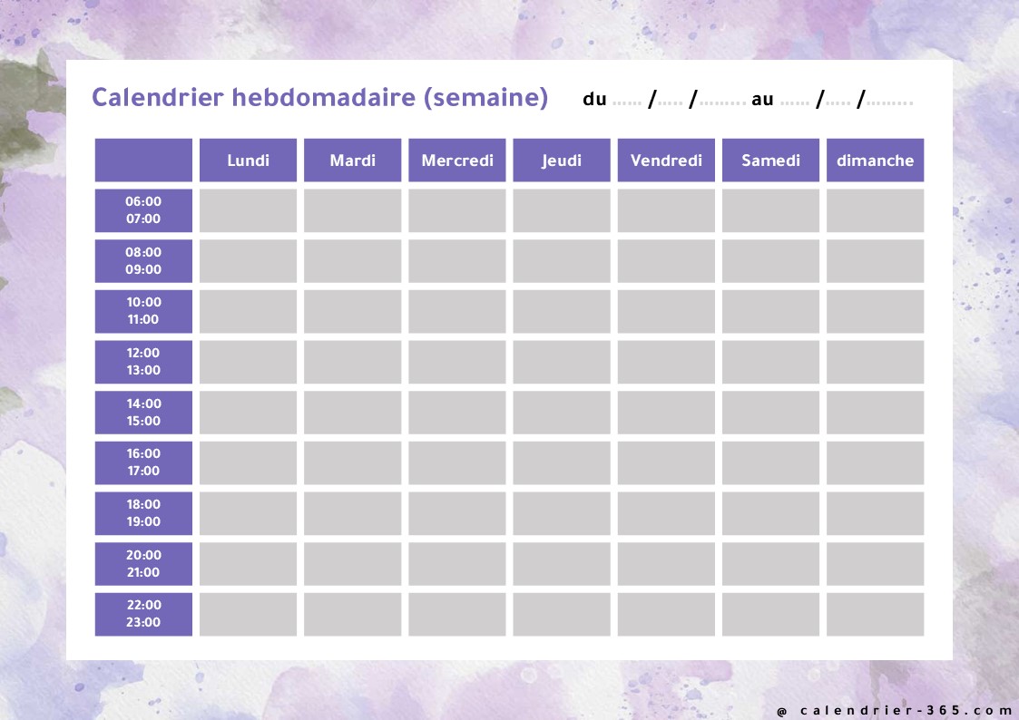 Semainier, Calendrier hebdomadaire à télécharger et imprimer