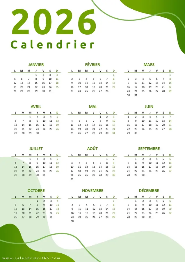 Design de Calendrier 2026 à télécharger gratuitement