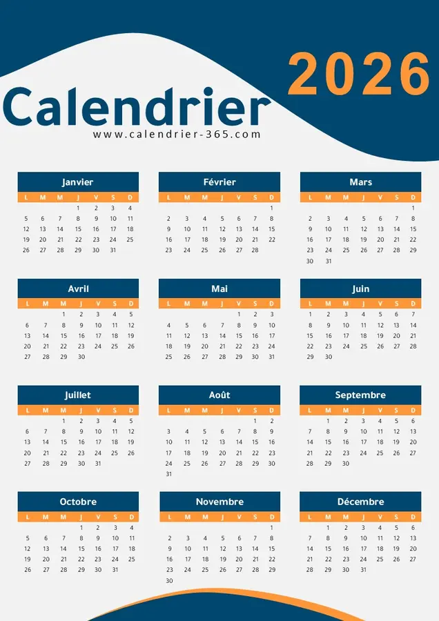 Exemples de calendriers 2026 gratuit à télécharger et imprimer